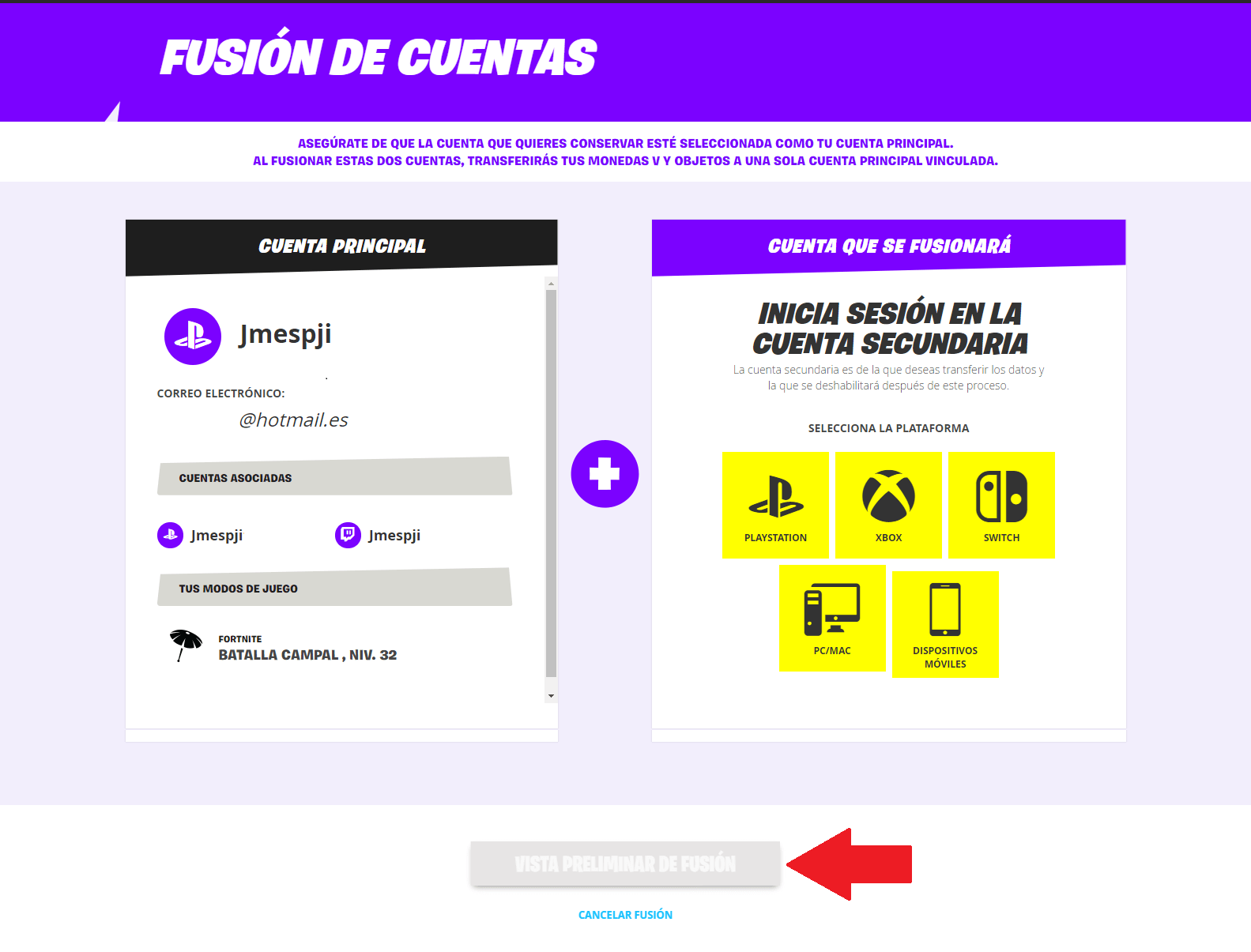 Como Fusionar Cuentas De Fortnite Ps4 Xbox Switch Mobile Pc